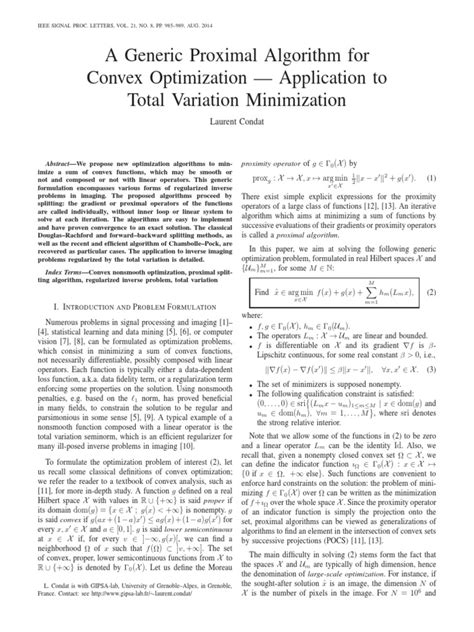 a generic proximal algorithm for convex optimization application to total variation