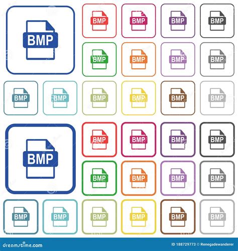 Bmp File Format Outlined Flat Color Icons Stock Vector Illustration