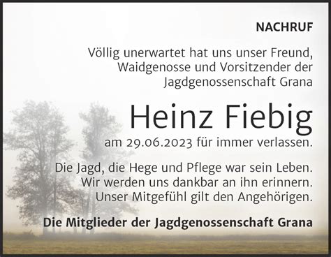 Traueranzeigen Von Heinz Fiebig Abschied Nehmen De