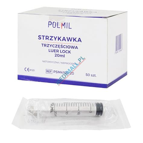 Strzykawki 3 częściowe POLMIL 20ml LUER LOCK 50 szt MEDIMALL PL