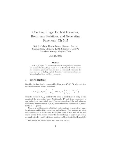pdf counting kings explicit formulas recurrence relations and generating functions oh my