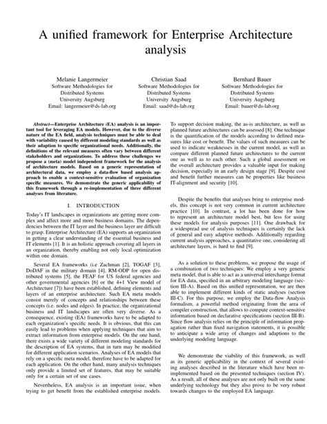 pdf a unified framework for enterprise architecture analysis