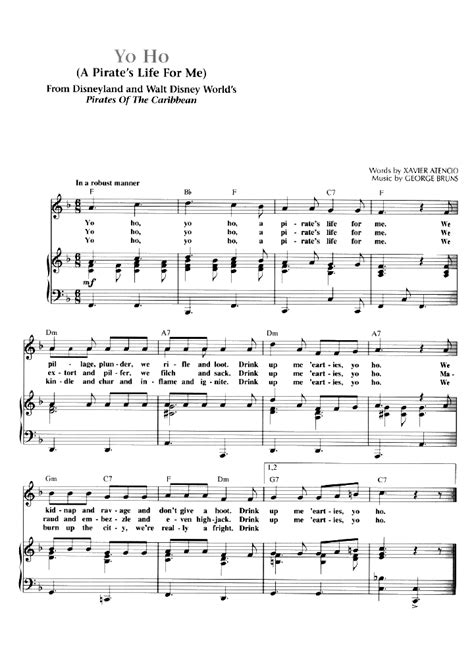 YO HO A PIRATE S LIFE FOR ME Piano Sheet Music Easy Sheet Music