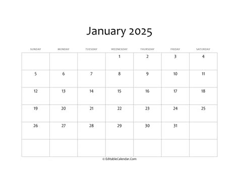 January 2025 Calendar Template Word Excel Conclusive Consequent Certain