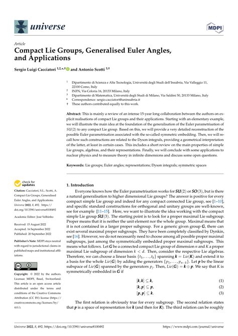 pdf compact lie groups generalised euler angles and applications