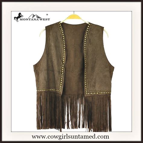 Studded Fringe Suede Vest Antique Gold Vest Fringe Sweater