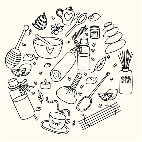 Doodle Set Of Hand Drawn Spa Elements For Aroma Therapy Body Care