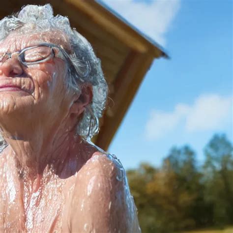 Wet Grandma Drying Out In The Sun After Playing In The Stable Diffusion