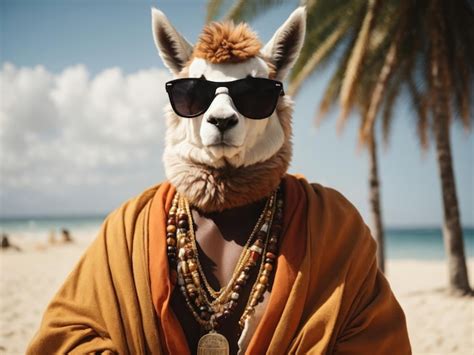 Premium Photo A Lama Wearing Oversized Sunglasses Basking In The Sun