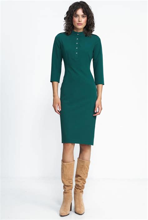 Sukienka Zielona sukienka z rękawem 3 4 S234 Green Nife Ceny i