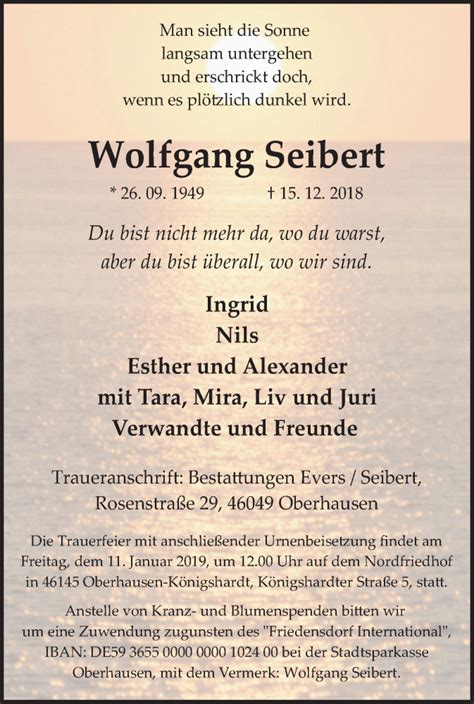Traueranzeigen Von Wolfgang Seibert Trauer In NRW De