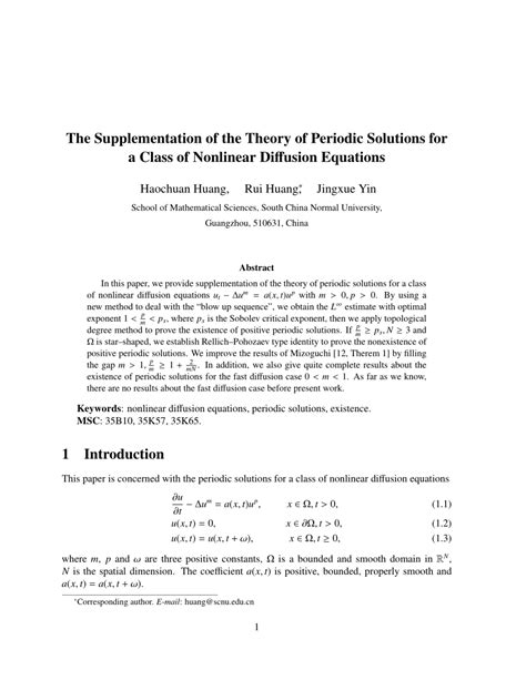 pdf the supplementation of the theory of periodic solutions for a class of nonlinear diffusion