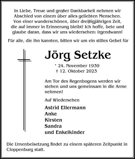 Traueranzeigen von Jörg Setzke noz Trauerportal