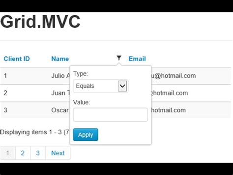 Grid With Filter Paging And Sorting In Asp Net Mvc Youtube