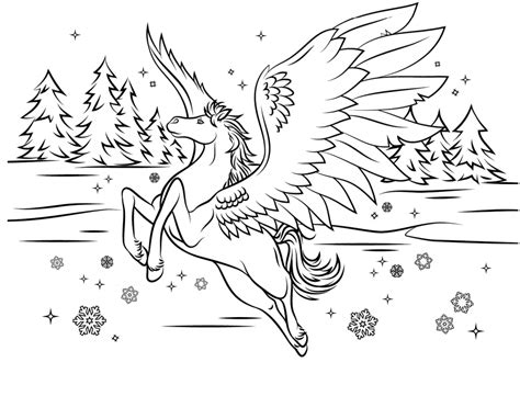Dibujos De Pegaso En El Invierno Para Colorear Para Colorear Pintar E