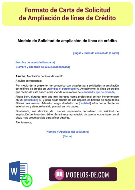 Formatos de Cartas de Solicitud de Crédito en Word Gratis