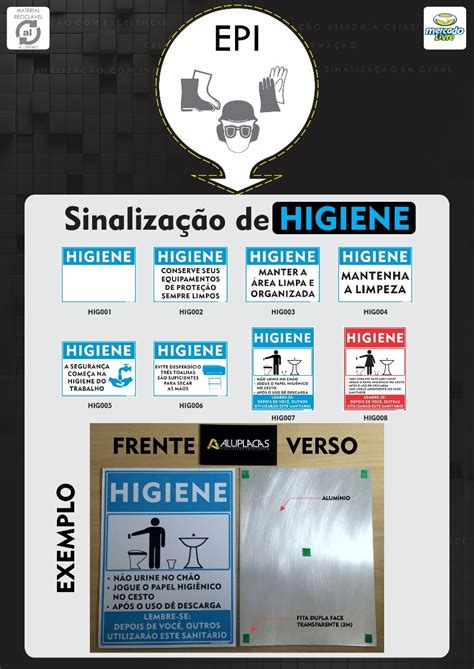 Placa Higiene Em Alumínio Sinalização Segurança Trabalho Epi R 9 90