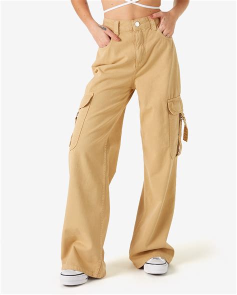 Riachuelo Calça Jeans Color Feminina Wide Leg Cargo Bege Pool by