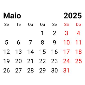 Calendário Mensal Português De Maio De 2025 Vetor PNG Calendário