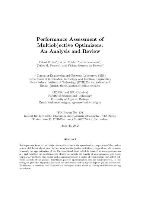 pdf performance assessment of multiobjective optimizers an analysis and review carlos