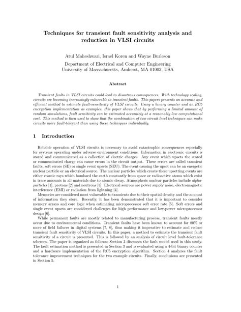 pdf techniques for transient fault sensitivity analysis and reduction in vlsi circuits
