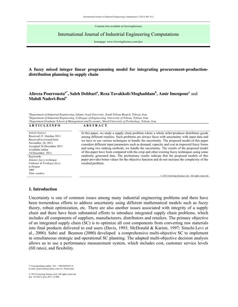 pdf a fuzzy mixed integer linear programming model for integrating procurement