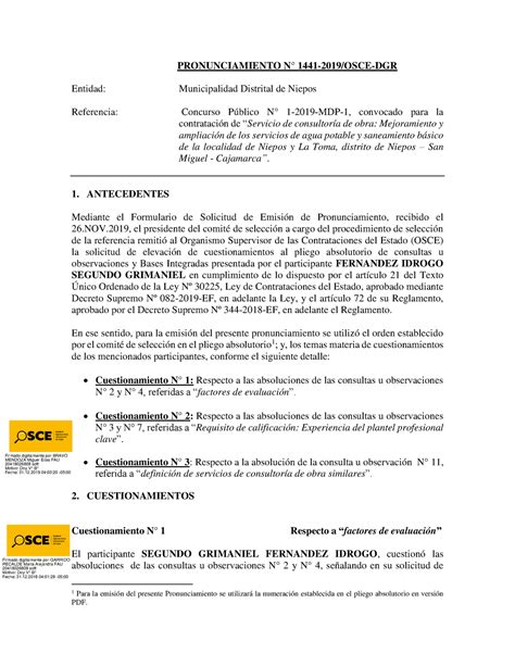CONSULTA OSCE PARA PROCEDIMIENTO DE LICITACIÓN DE OBRA Aspectos