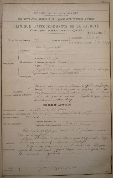 Registre Des Bulletins Cliniques Et Statistiques Observations