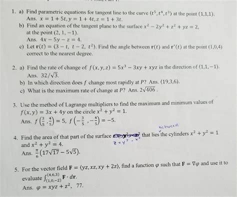 solved 1 a find parametric equations for tangent line to