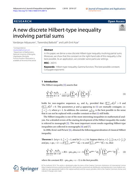 pdf a new discrete hilbert type inequality involving partial sums