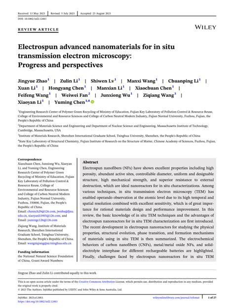 PDF Electrospun Advanced Nanomaterials For In Situ Transmission