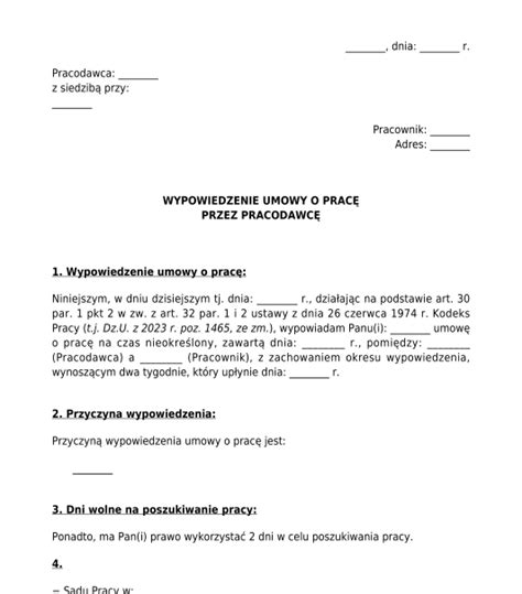 Wypowiedzenie umowy o pracę przez pracodawcę wzór