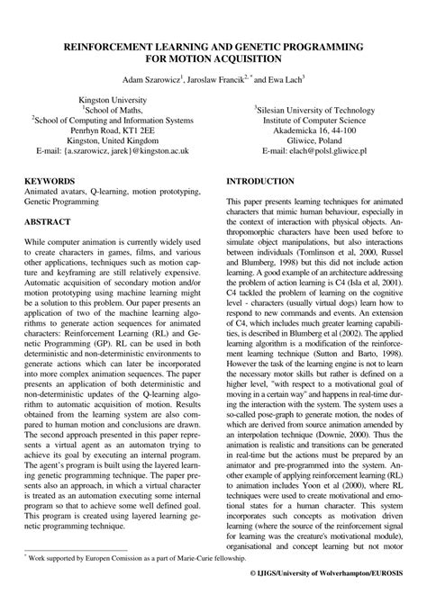 pdf reinforcement learning and genetic programming for motion acquisition