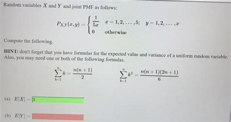 solved random variables x and y and joint pmf as follows er