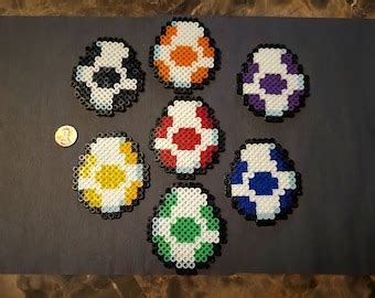 Perler Beads Set Of 5 Super Mario Bros Yoshi Eggs Etsy