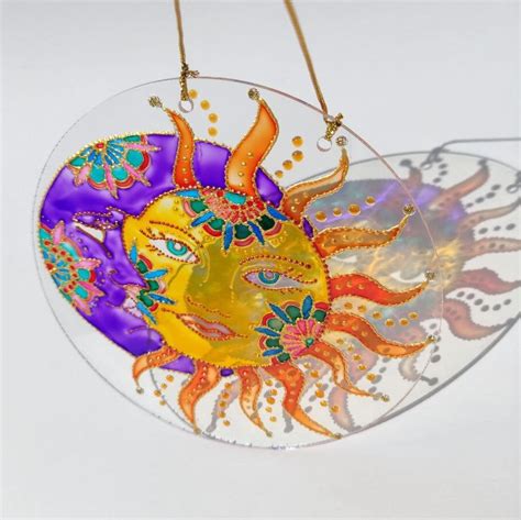Stained Glass Moon Sun Ukraine Stain Glass Sun Moon Suncatcher Etsy