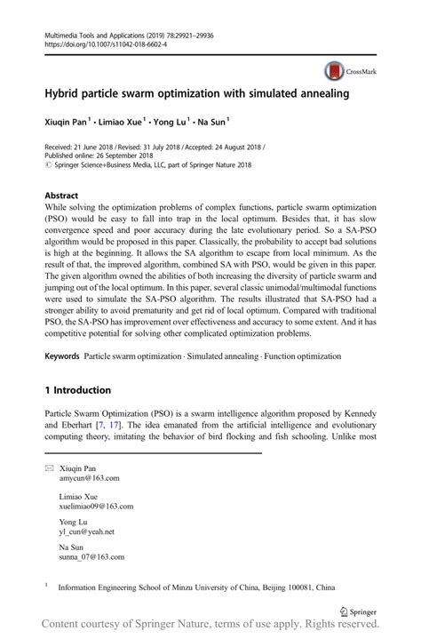hybrid particle swarm optimization with simulated annealing request pdf