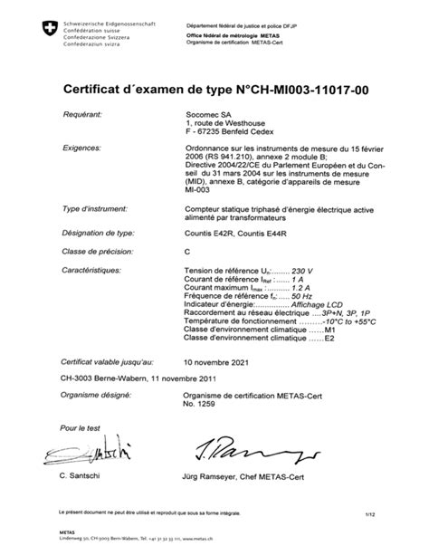 Certificat D Examen De Type Nch M Oo