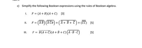 solved c simplify the following boolean expressions using