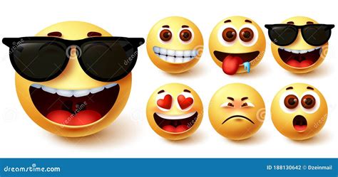 Smileys Face Cute Vector Emoticon Set With Happy Facial Expressions
