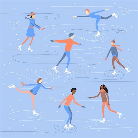 Patinaje De Hielo De La Gente En Pista De Hielo De La Naturaleza