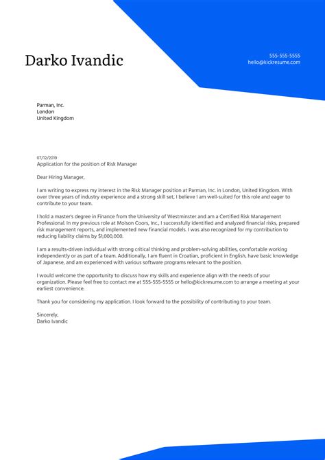 Cover Letter For Risk Management Position Issedm