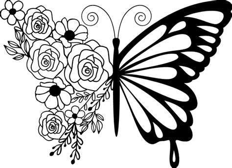 Floral Butterfly Clipart Image Half Butterfly And Half Flowers Free