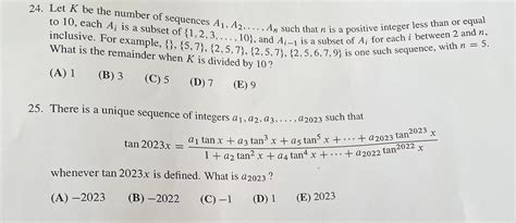 solved 24 let k be the number of sequences a1 a2 … an such
