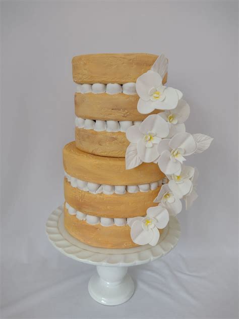 Bolo Fake Naked Cake Rústico Orquídeas Elo7