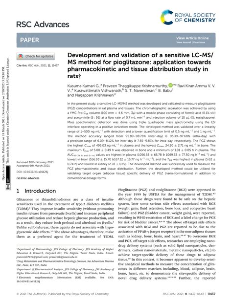 pdf development and validation of a sensitive lc ms ms method for pioglitazone application