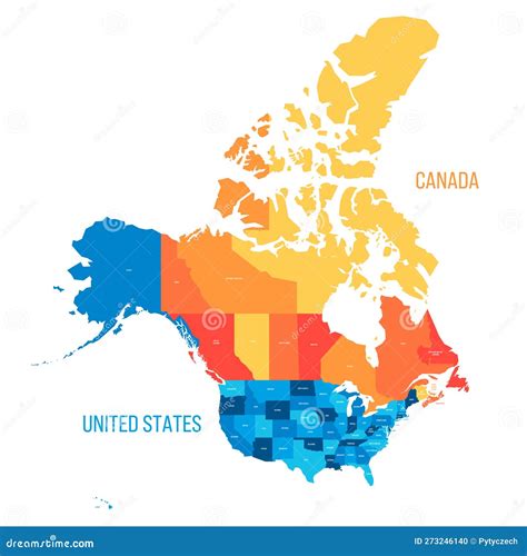 Mapa Político De Estados Unidos Y Canadá Ilustración del Vector