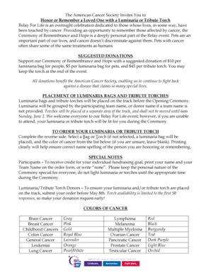 Fillable Online Relay Acsevents 2012 Freedom Luminaria Form Relay