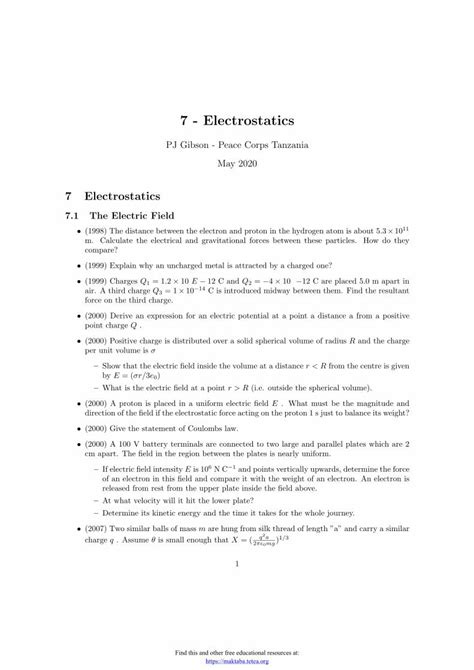 PDF ACSEE Physics Questions Electrostatics DOKUMEN TIPS