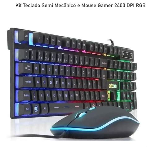 Kit Teclado e Mouse Gamer Semi Mecânico 2400 DPI Iluminação RGB